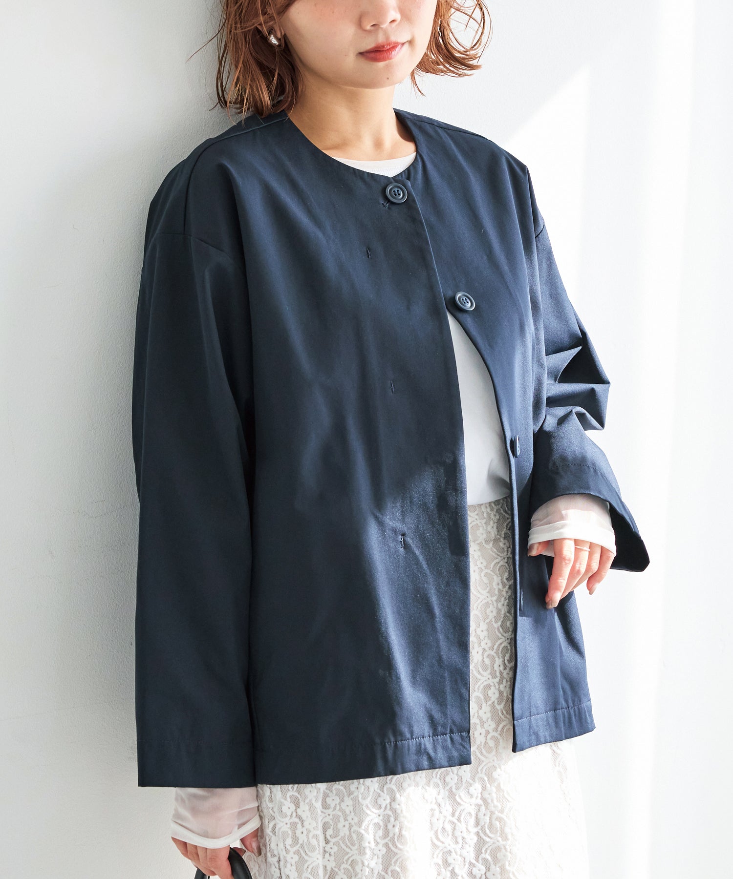 好機能シリーズ】撥水/UV/洗濯機可/ノーカラーコクーンジャケット